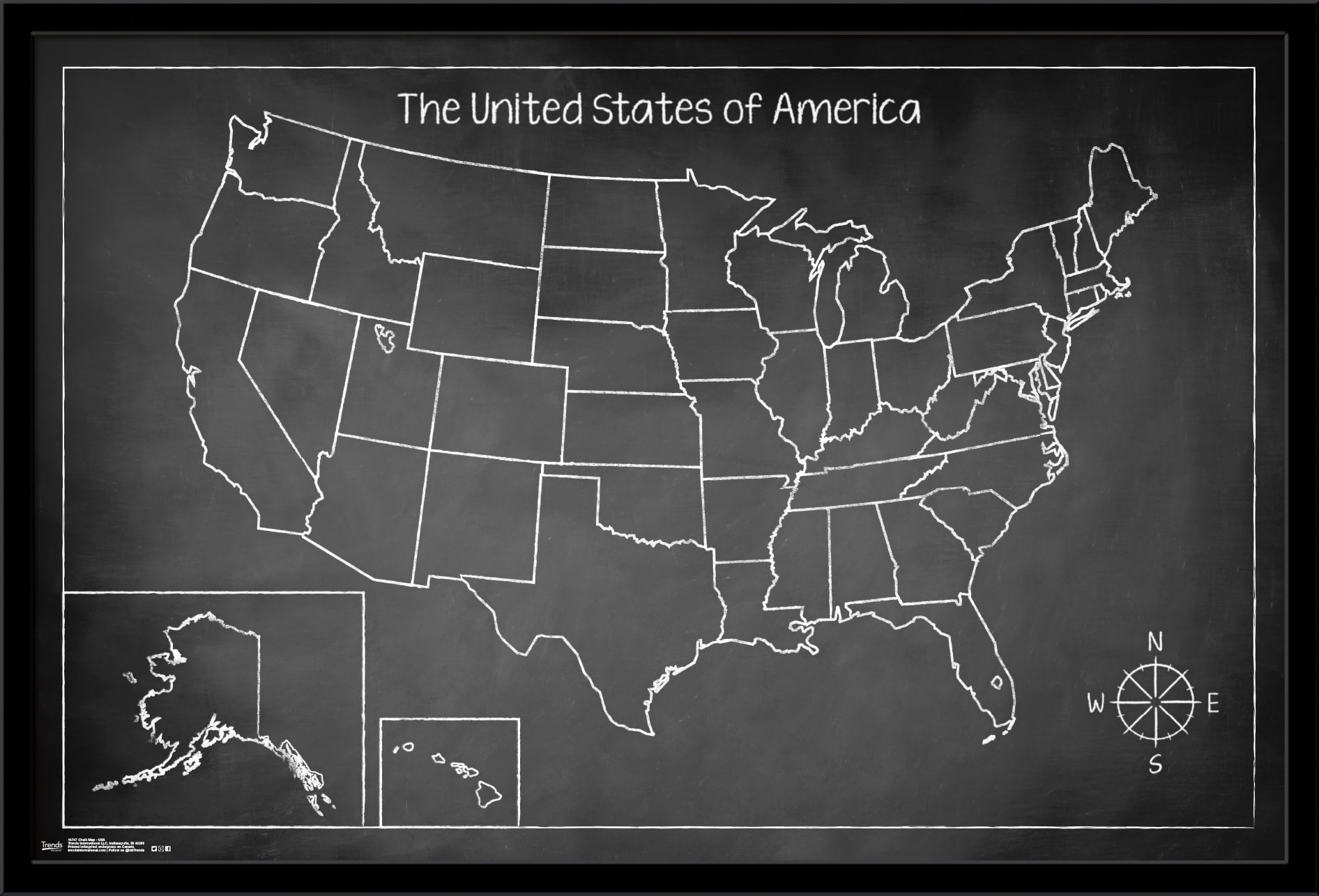 Chalk Map - USA Wall Poster, 22.375" x 34", Framed - Walmart.com