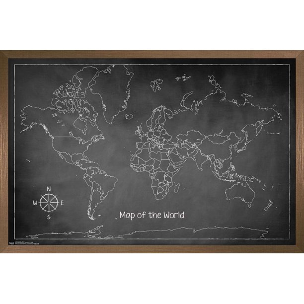 Chalk Map - World Wall Poster, 14.725" x 22.375", Framed - Walmart.com