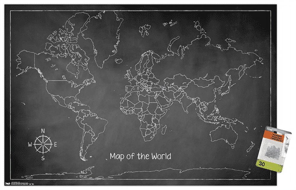 Chalk Map - World Wall Poster with Push Pins, 22.375" x 34" - Walmart.com
