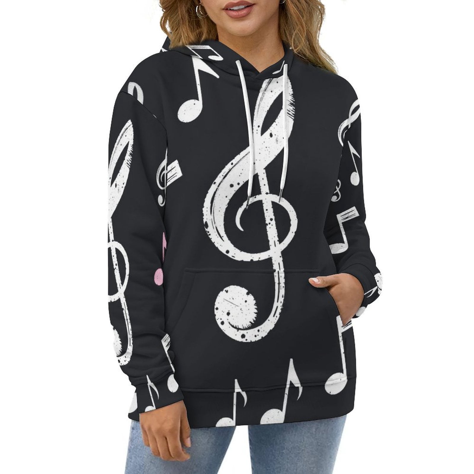 Chalk Music Notes Hoodies Long Sleeve Casual Hoodie Winter Classic ...