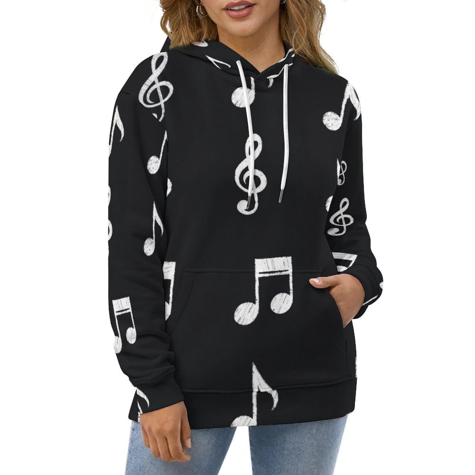 Chalk Music Notes Hoodies Long Sleeve Casual Hoodie Winter Classic ...