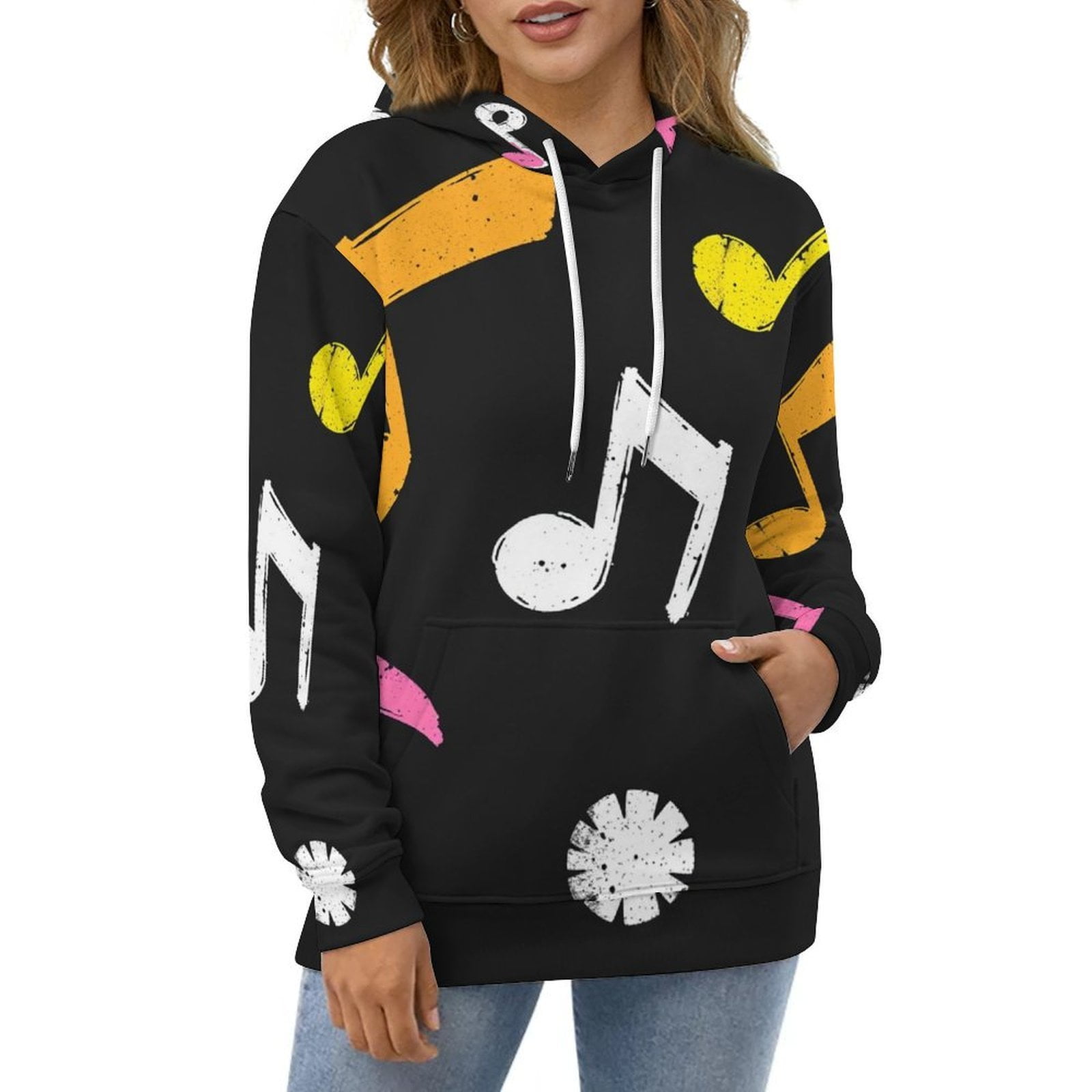 Chalk Music Notes Hoodies Long Sleeve Casual Hoodie Winter Classic ...