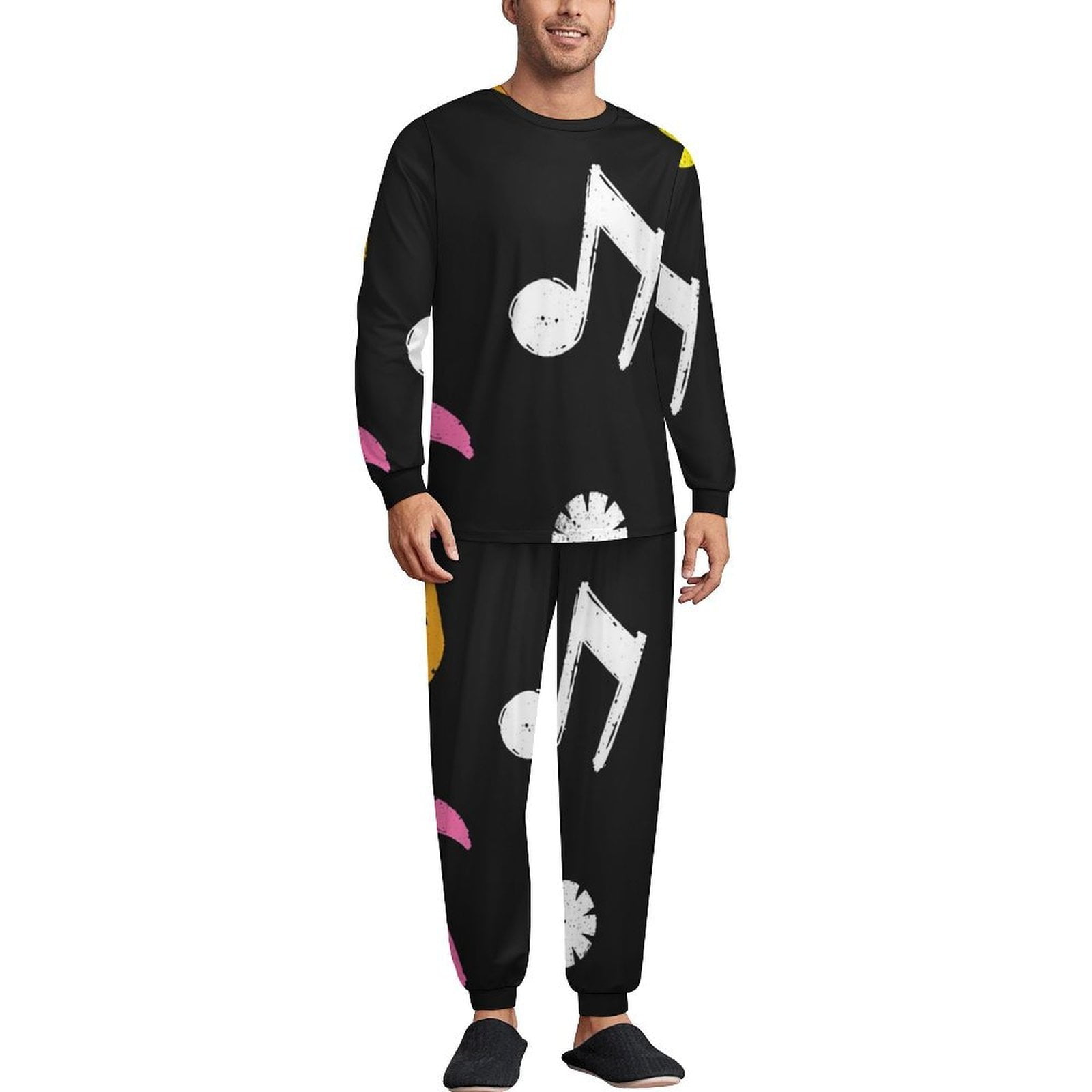 Chalk Music Notes Pajamas Men Home Suit Winter Long Sleeve 2 Piece ...