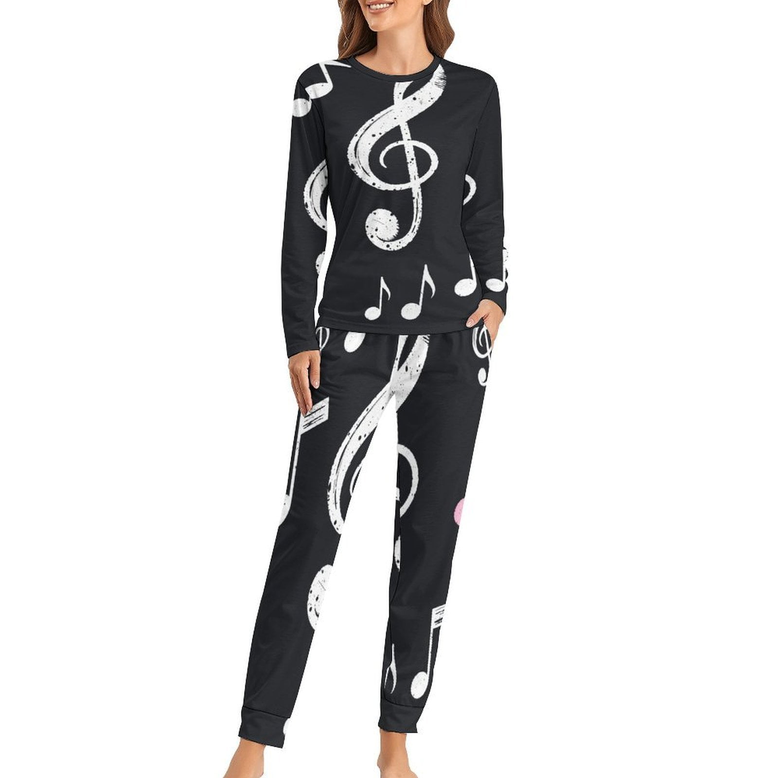 Chalk Music Notes Pajamas Woman Nightwear Long Sleeve Two Piece Pajamas ...