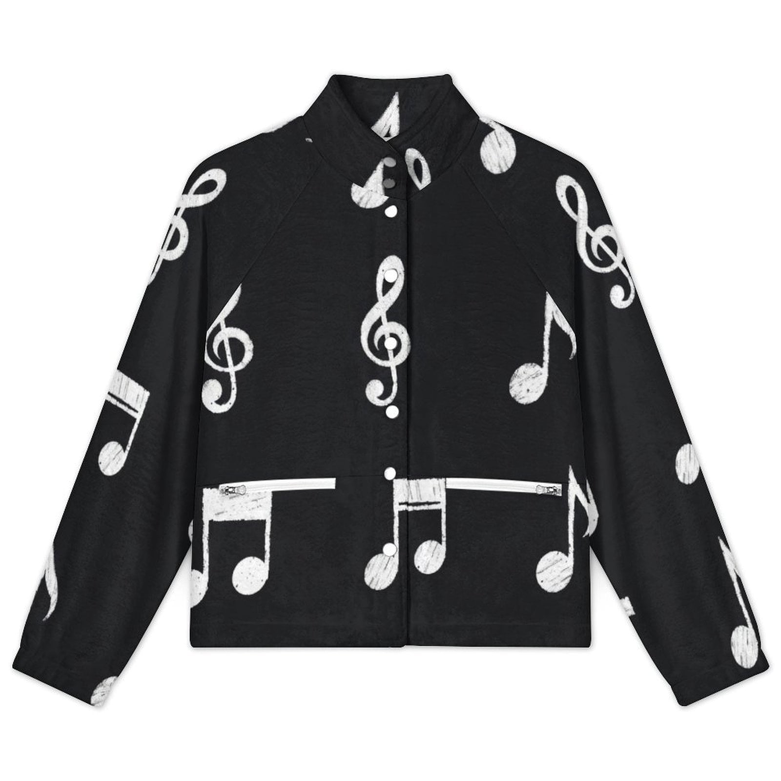 Chalk Music Notes Warm Women's Plush Jacket Stand Collar Full Sleeve ...