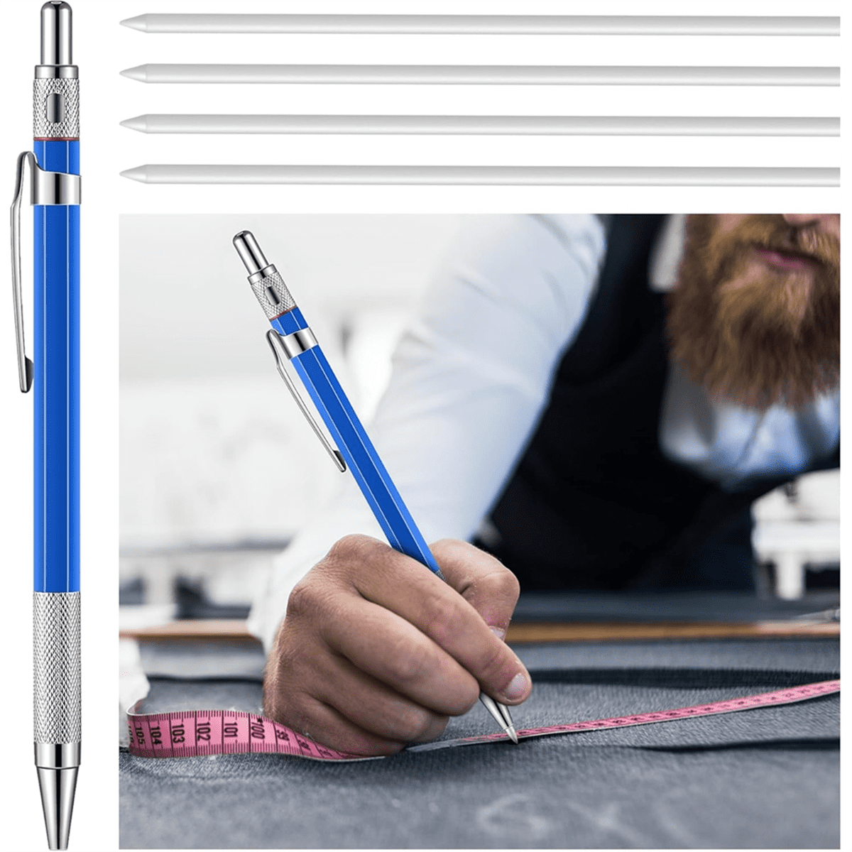 Chalk Pencil for Fabric Marking,2mm Ultra Fine Refillable Sewing Fabric ...