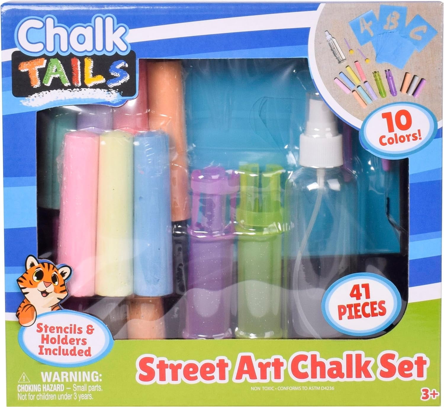 Chalk Tails Creative Chalk Activity Set Includes 35 Stencils, Assorted ...