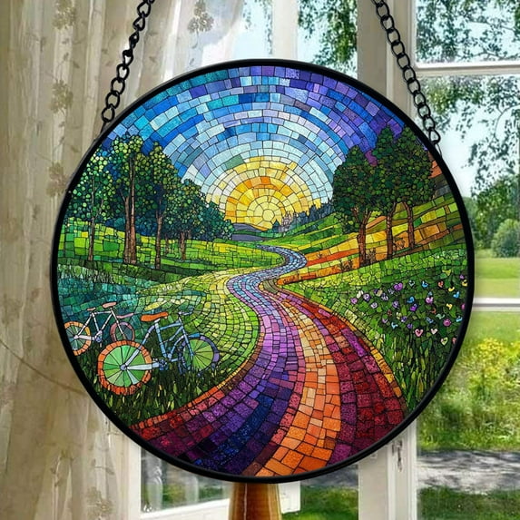 Chalk Trail 3 Stained Glass Window Hanging, Christmas Decoration Gift ...