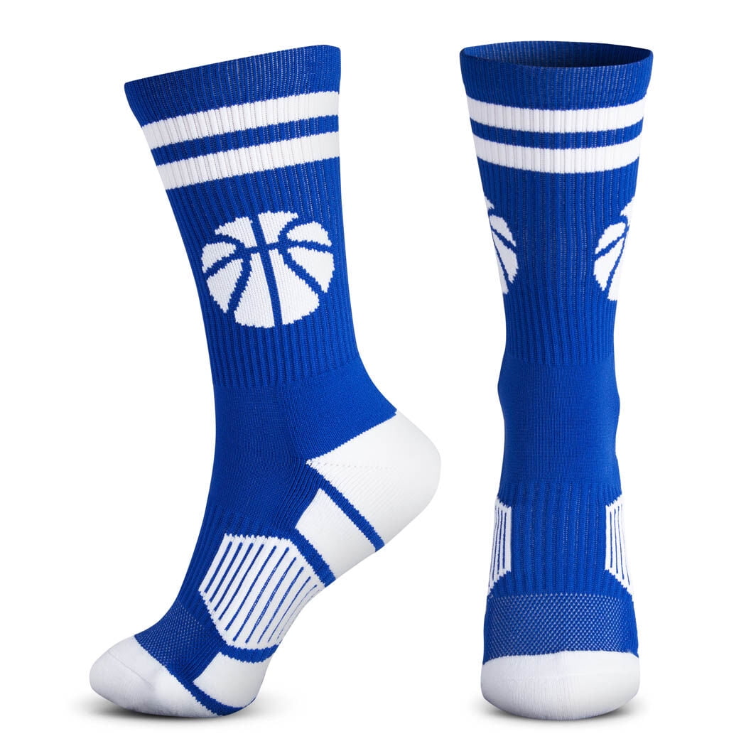 ChalkTalkSPORTS Basketball Woven Mid-Calf Socks - Ball (Royal/White ...
