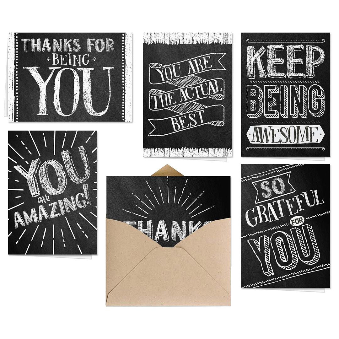 Chalkboard Appreciation Note Card Set / 24 Thank You Greeting Cards / 6 ...