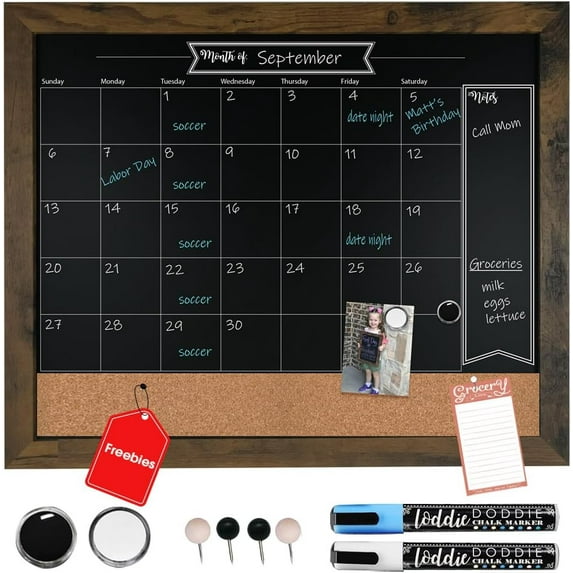 Chalkboard Calendar & Bulletin Board - 18" x 24", Rustic Frame ...