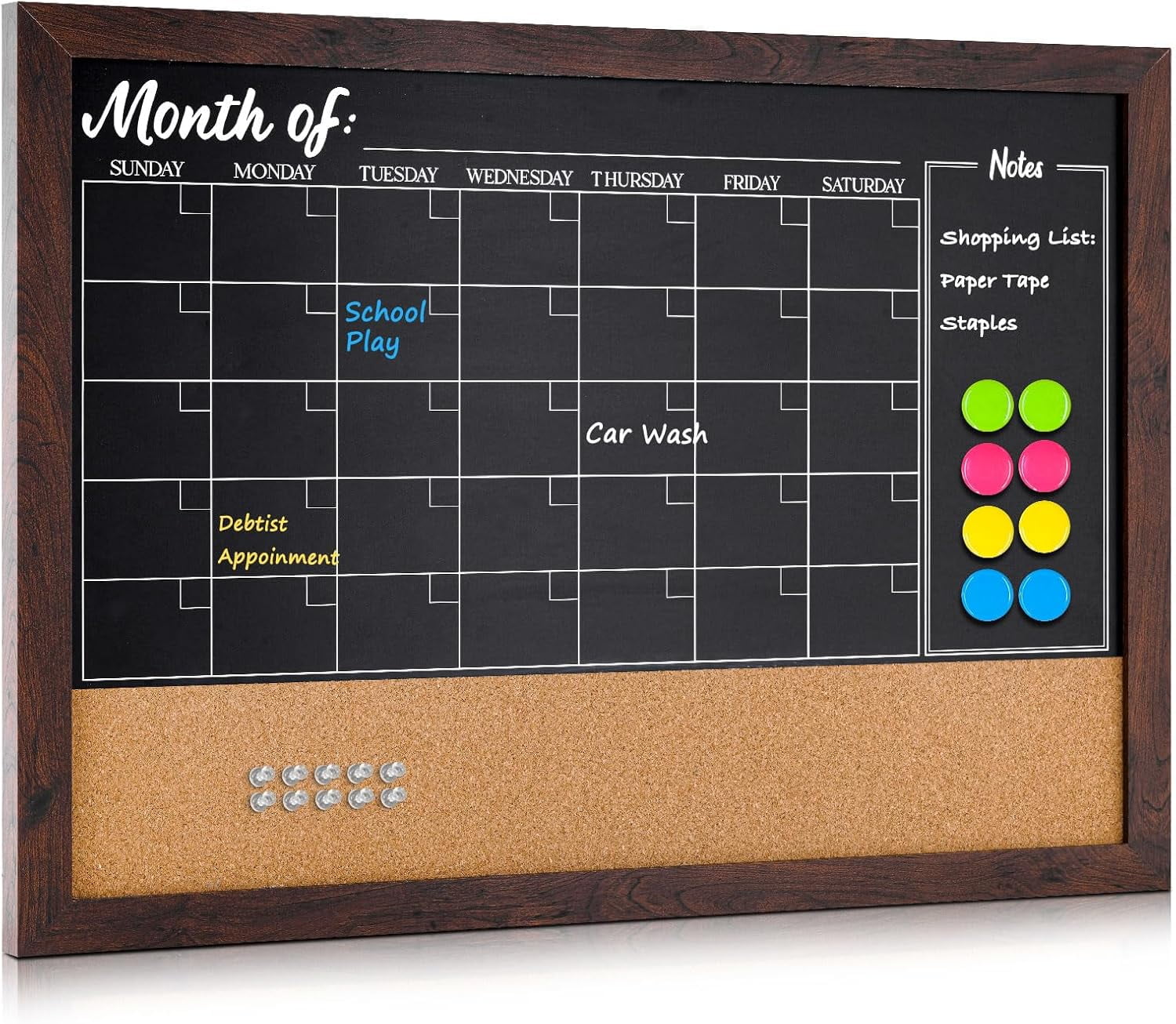 Chalkboard Calendar Corkboard Combo, 18" x 24" Bulletin Board Magnetic ...