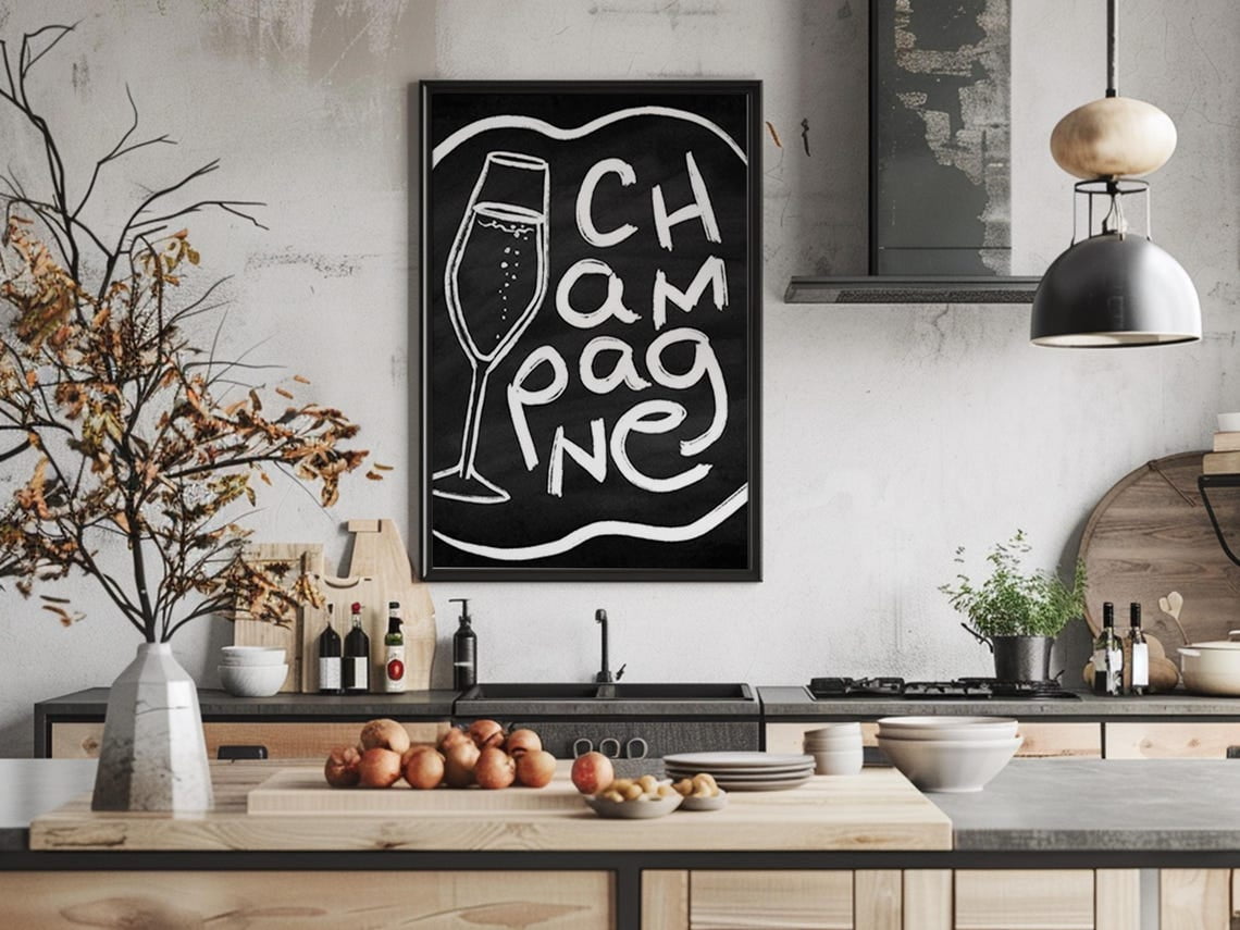 Chalkboard Champagne Wall Art Print - Drink Poster For Kitchen Or Bar ...