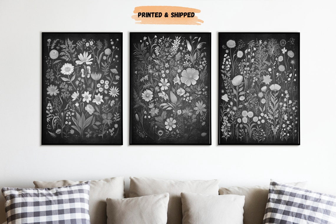 Chalkboard Floral Botanical Wall Art Set 3 Unframed Paper Print 16x24 ...