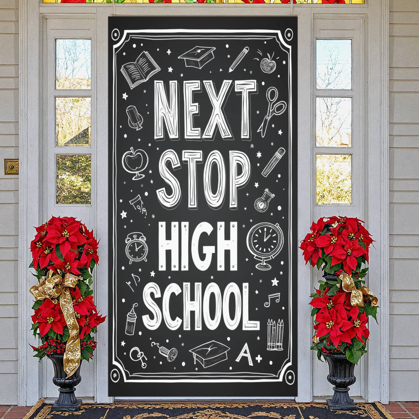 Chalkboard Next Stop High School Banner Hand-drawn Design Graduation ...