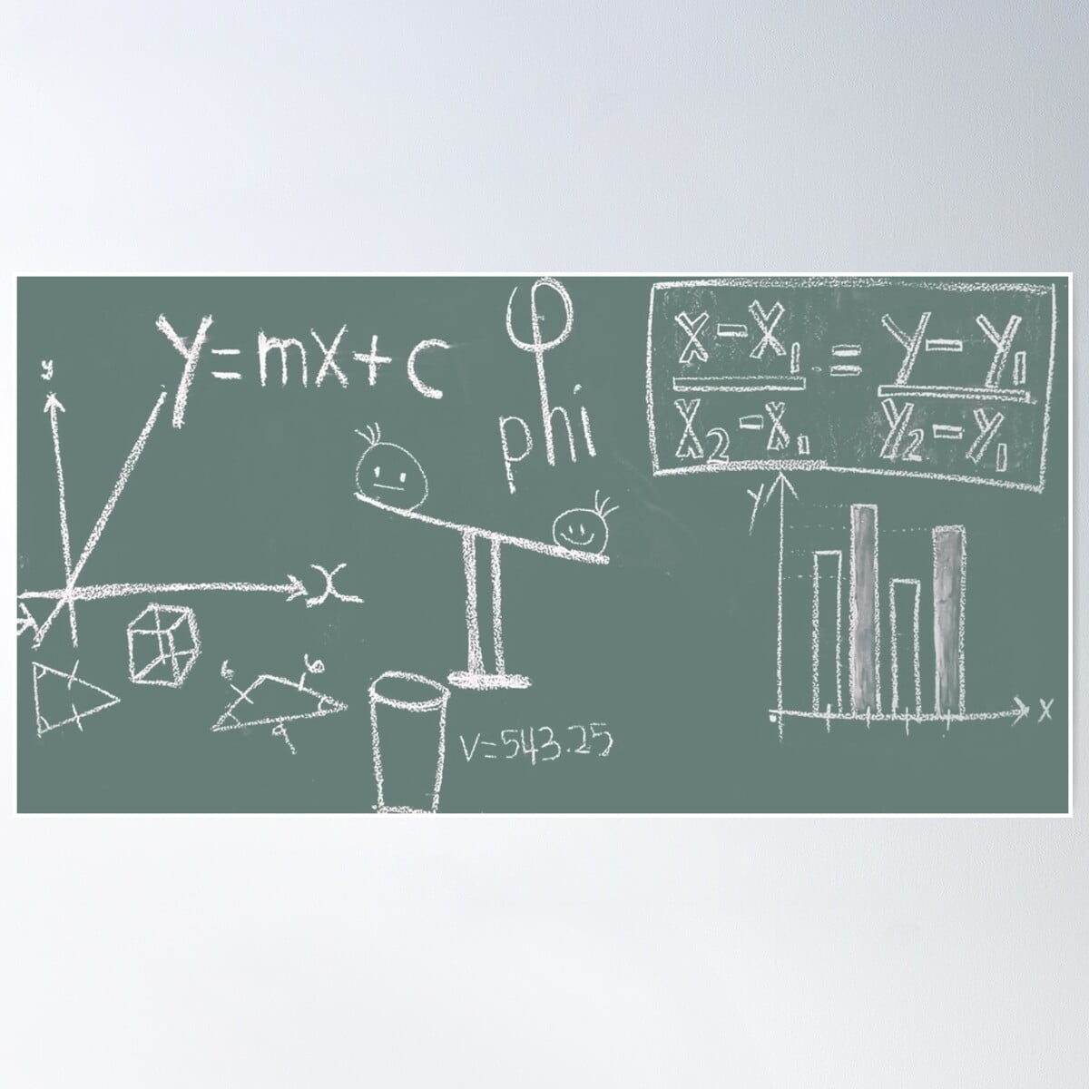 Chalkboard School Math Poster Wall Art, Modern Wall Decor For Living ...