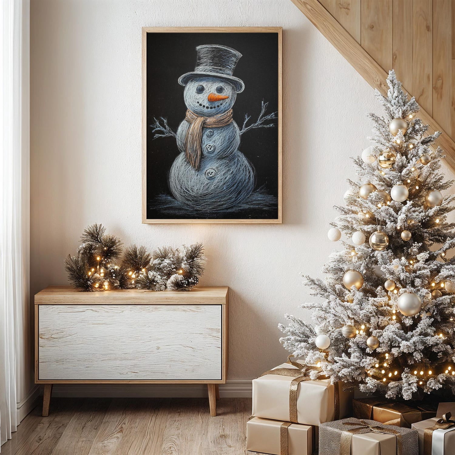 Chalkboard Style Snowman With Top Hat Wall Art, Poster, Art Print ...