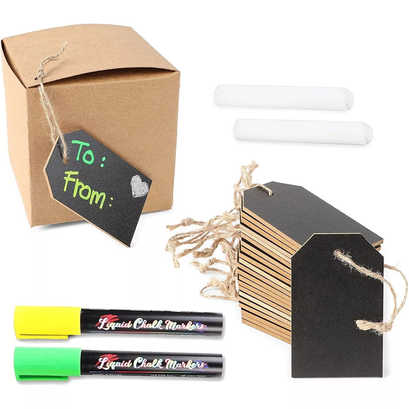 Chalkboard Tags with Liquid Chalk Markers, String and Chalk (24 Pieces ...