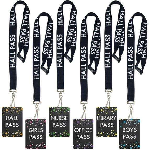 Chalkboard hall pass lanyards set of 6, hall office library nurse ...