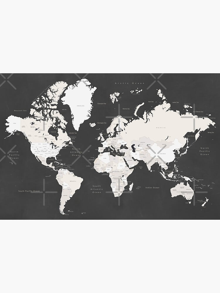 Chalkboard world map with countries and states labelled Poster Framed ...
