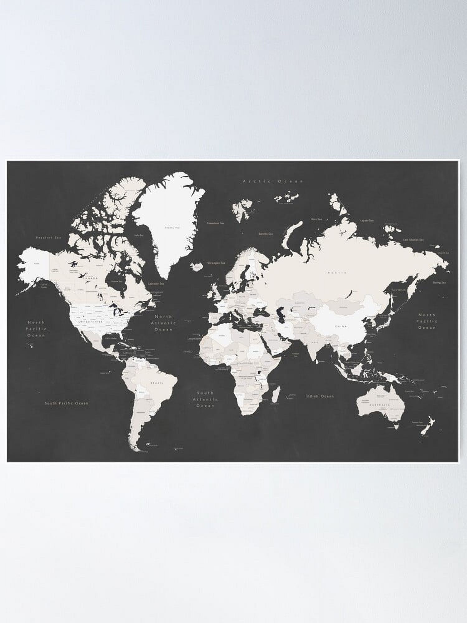 Chalkboard world map with countries and states labelled Poster ...