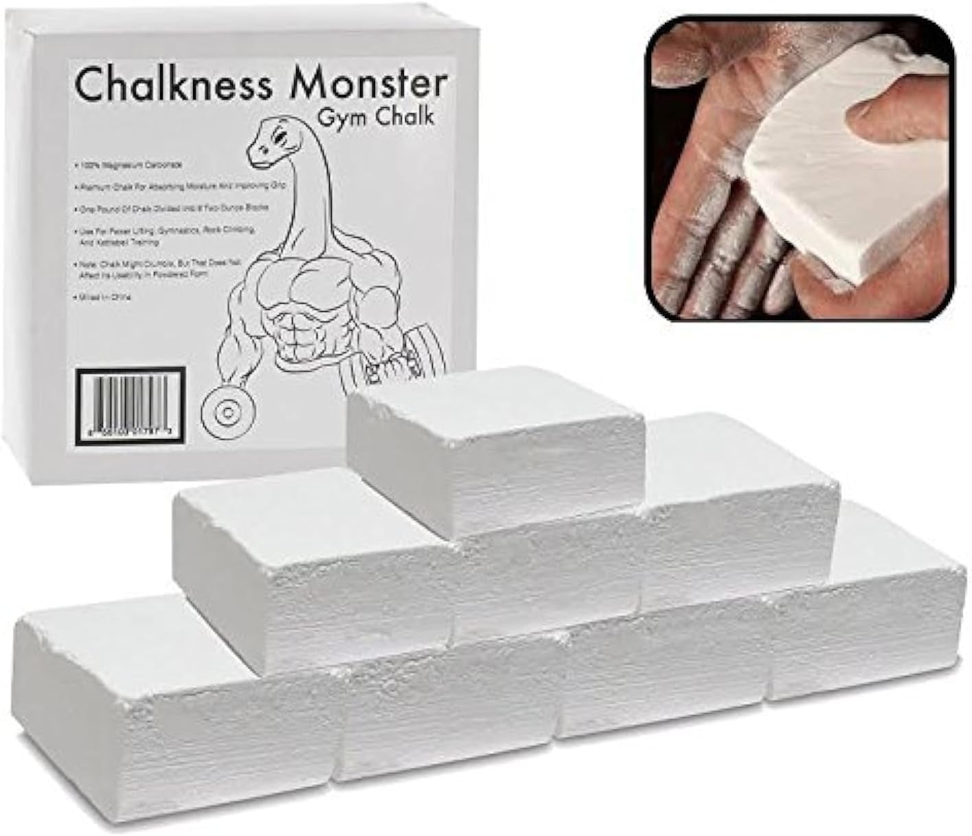 Chalkness Monster 1lb Gym Chalk for Fitness Exercise & Weightlifting ...