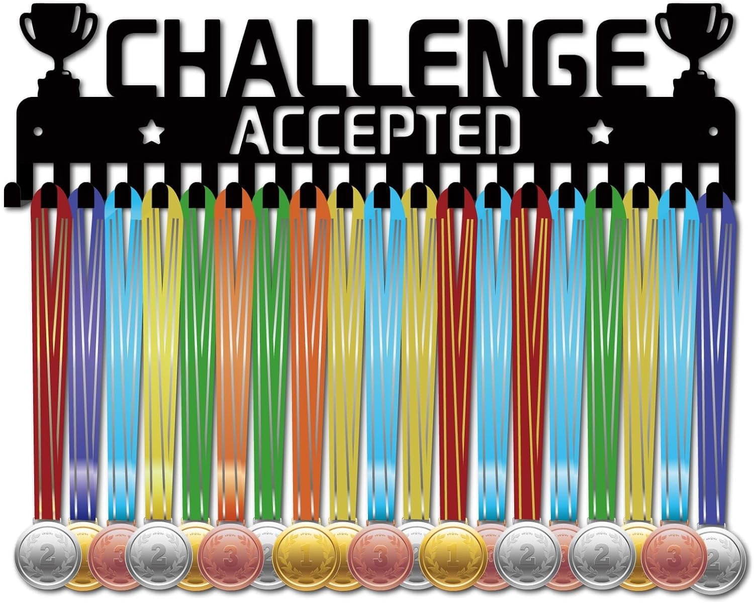 Challenge Accepted Medal Holder Hanger Medals Display Rack Black Metal ...