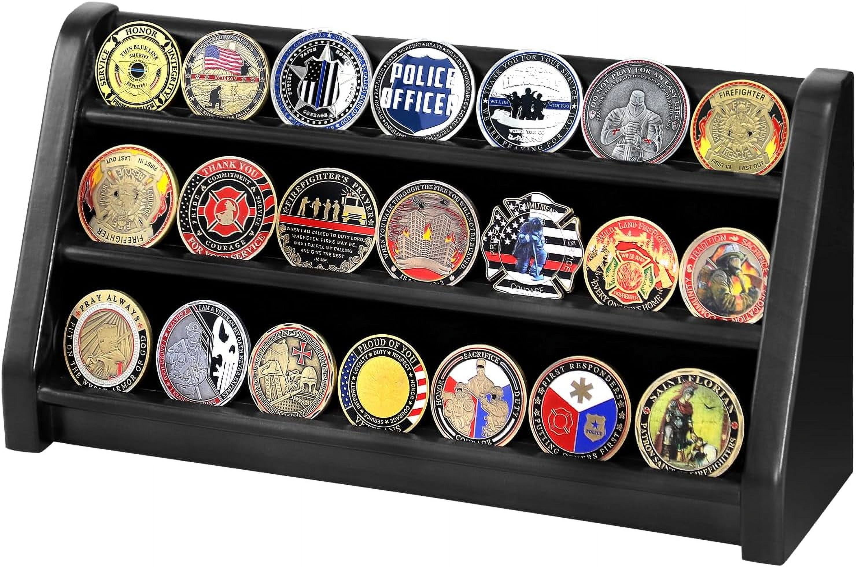 Challenge Coin Display Case, 3 Row Military Coin Wooden Holder Rack ...