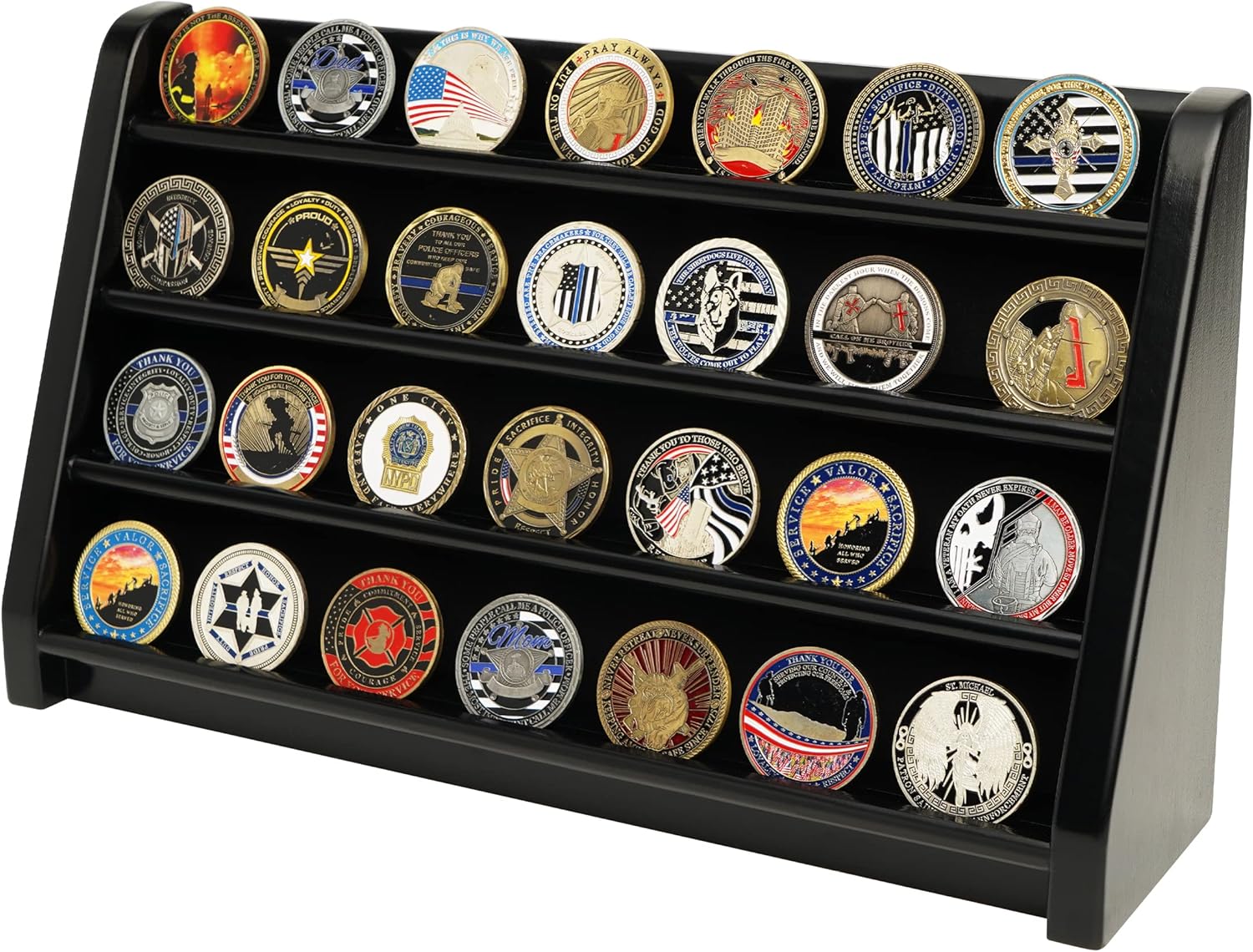 Challenge Coin Display Case, 4 Row Military Coin Wooden Holder Rack ...