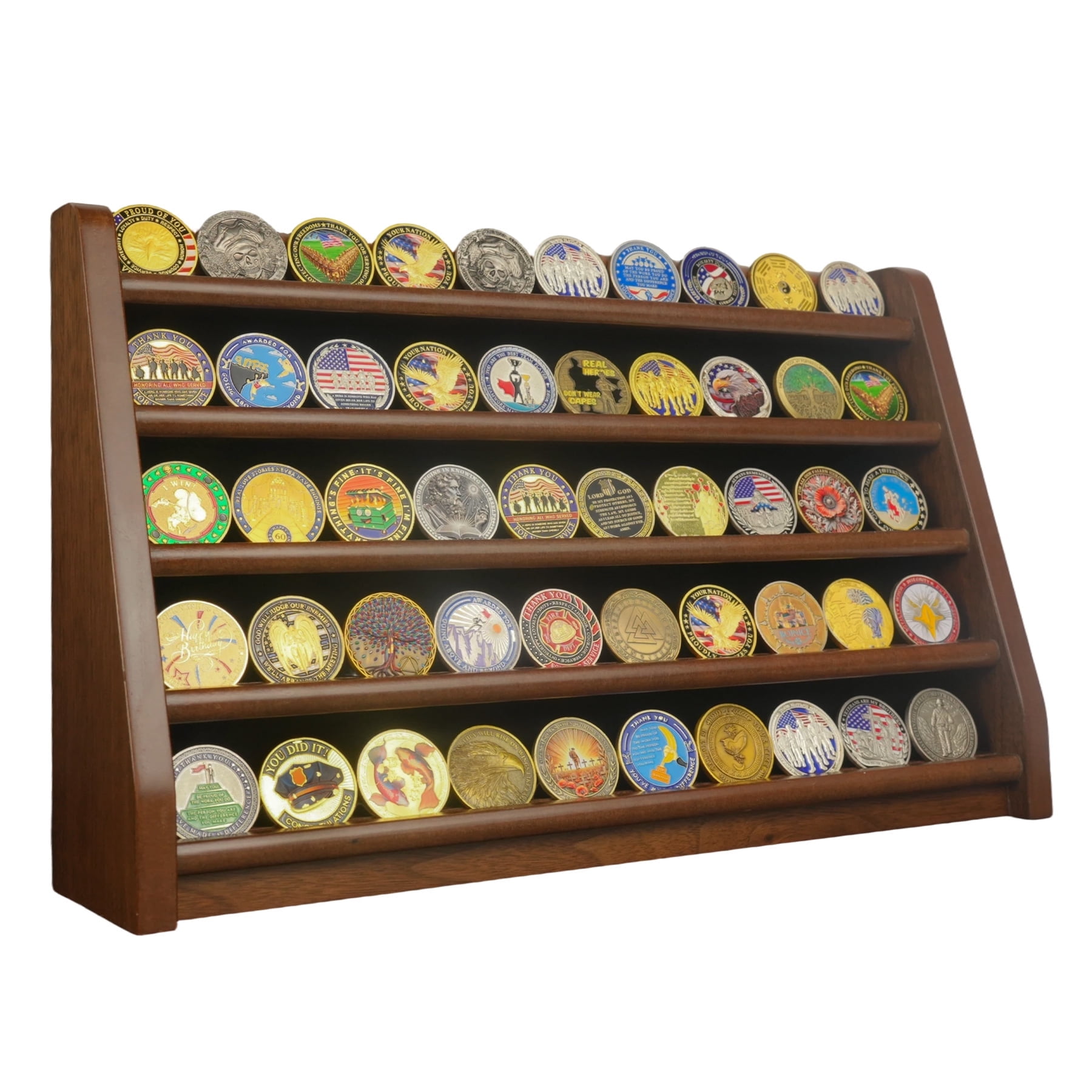 Challenge Coin Display Case, 5 Rows Military Wooden Holder Stand Holds ...
