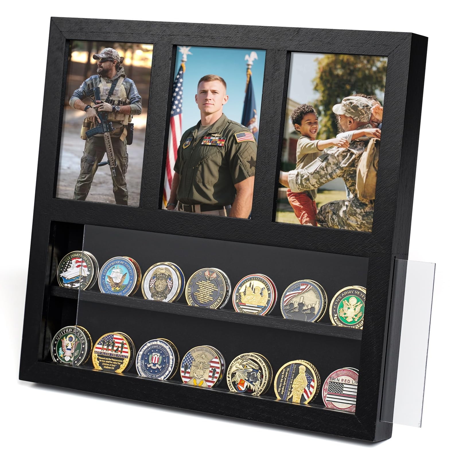 Challenge Coin Display Holder with Photo Frame Holds Three 6x4 Inch ...