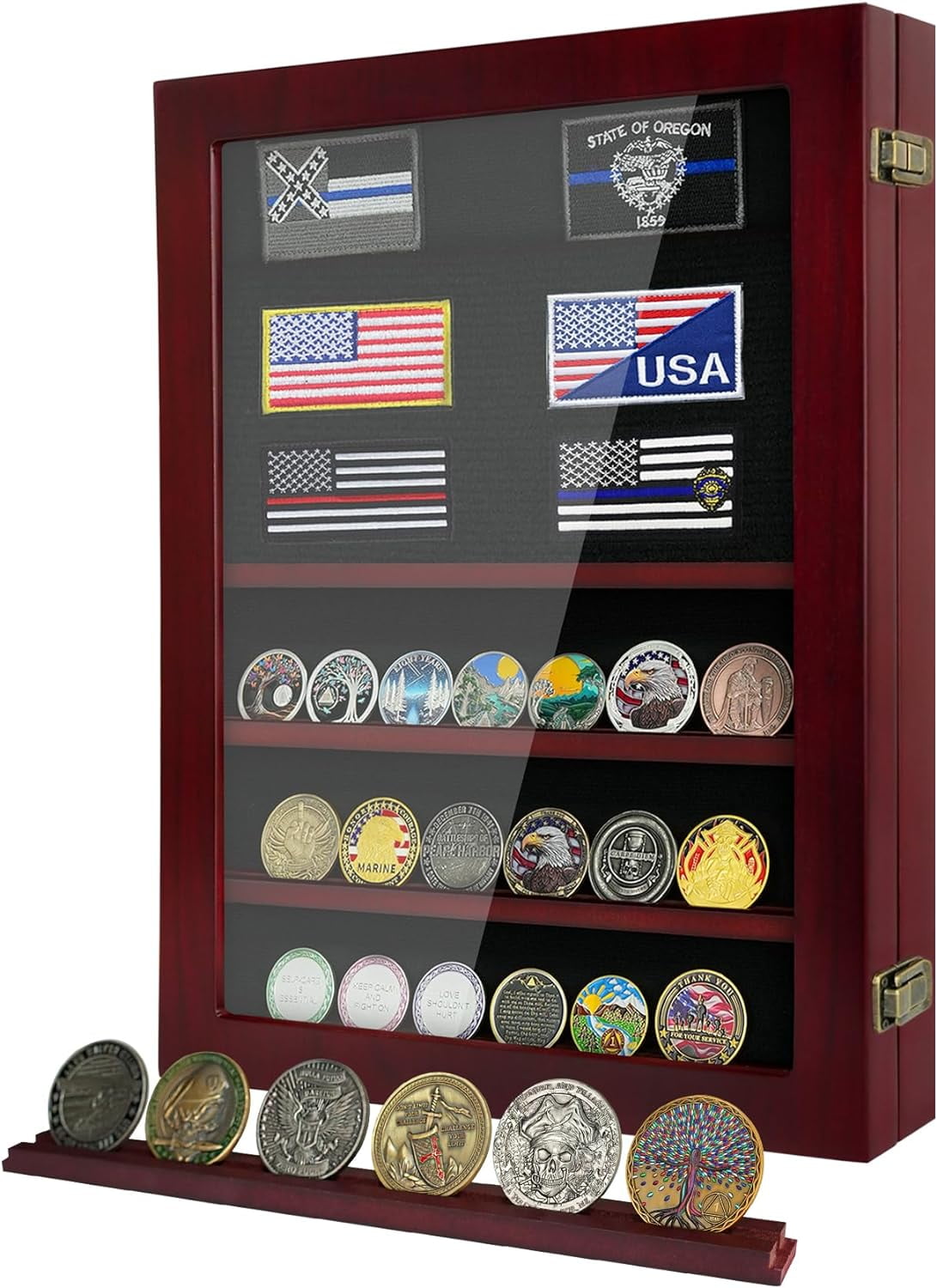 Challenge Coin Display Case Holder, Lockable Wooden Army Coins Display ...