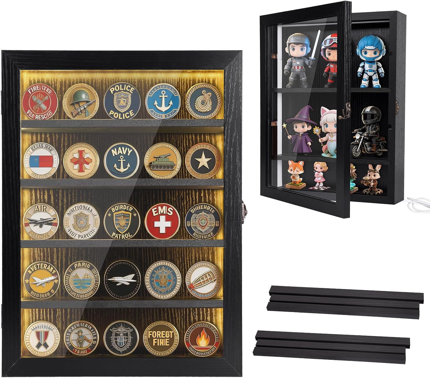 Challenge Coin Display Case with Lights Medals Collectible Figures ...