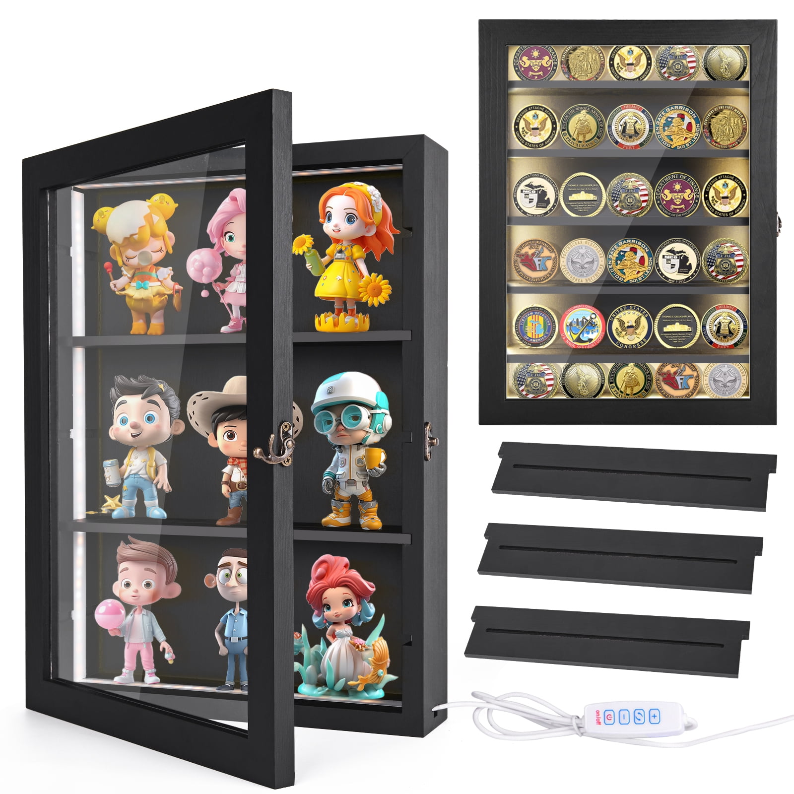 Challenge Coin Display Case with Lights Medals Collectible Figures ...