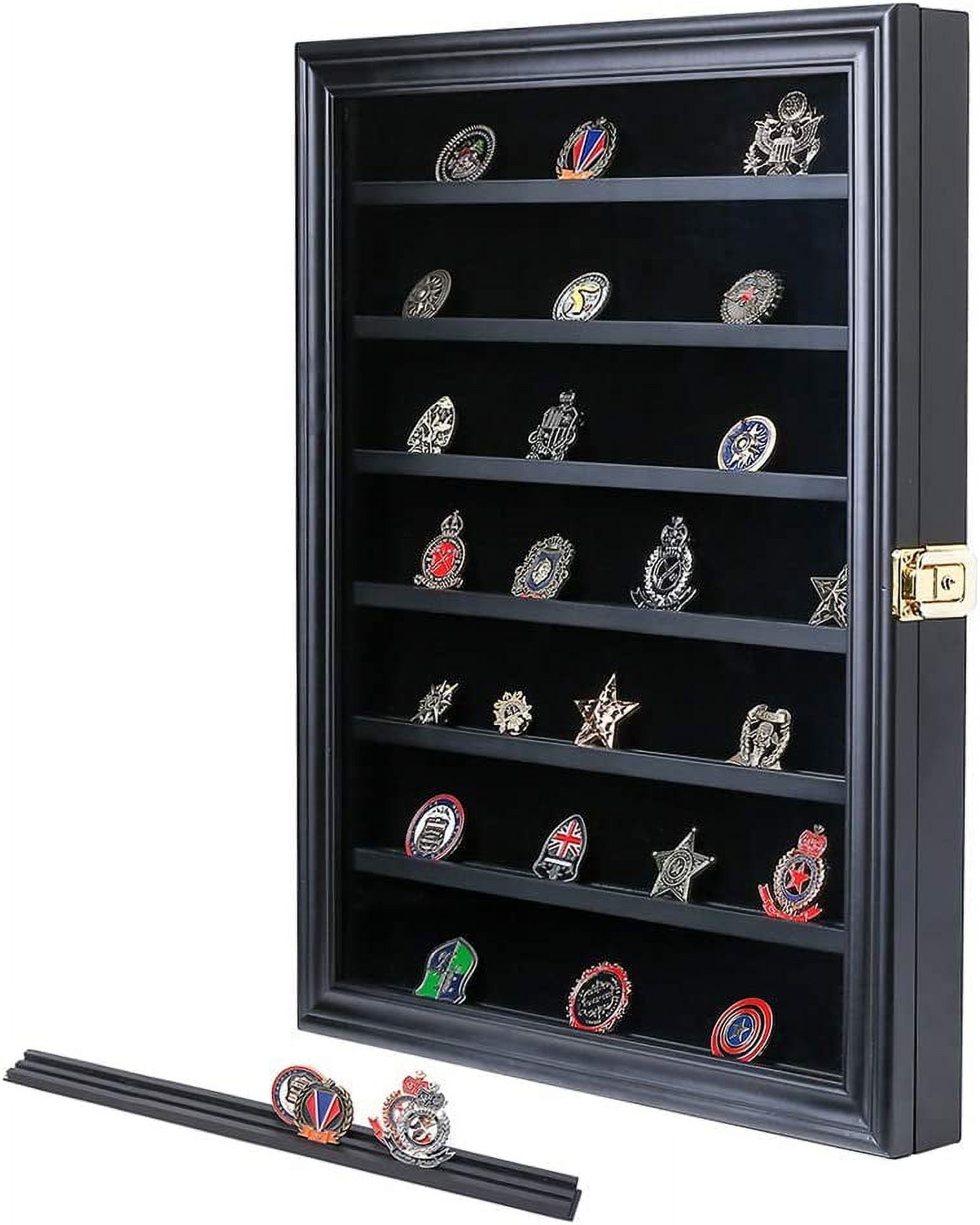 Challenge Coin Display Case Lockable Wood Cabinet Rack Holder Black ...