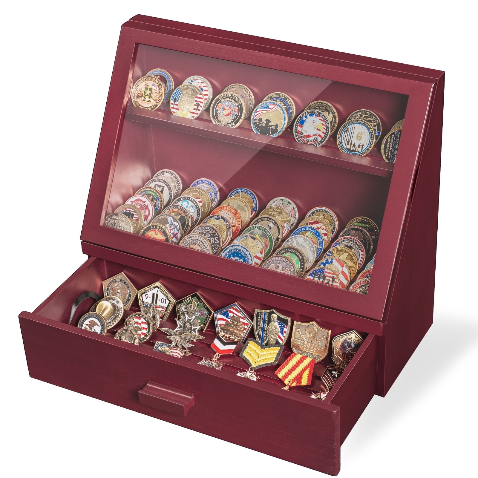 Challenge Coin Display Case With Acrylic and Drawers, 13 Row Military ...
