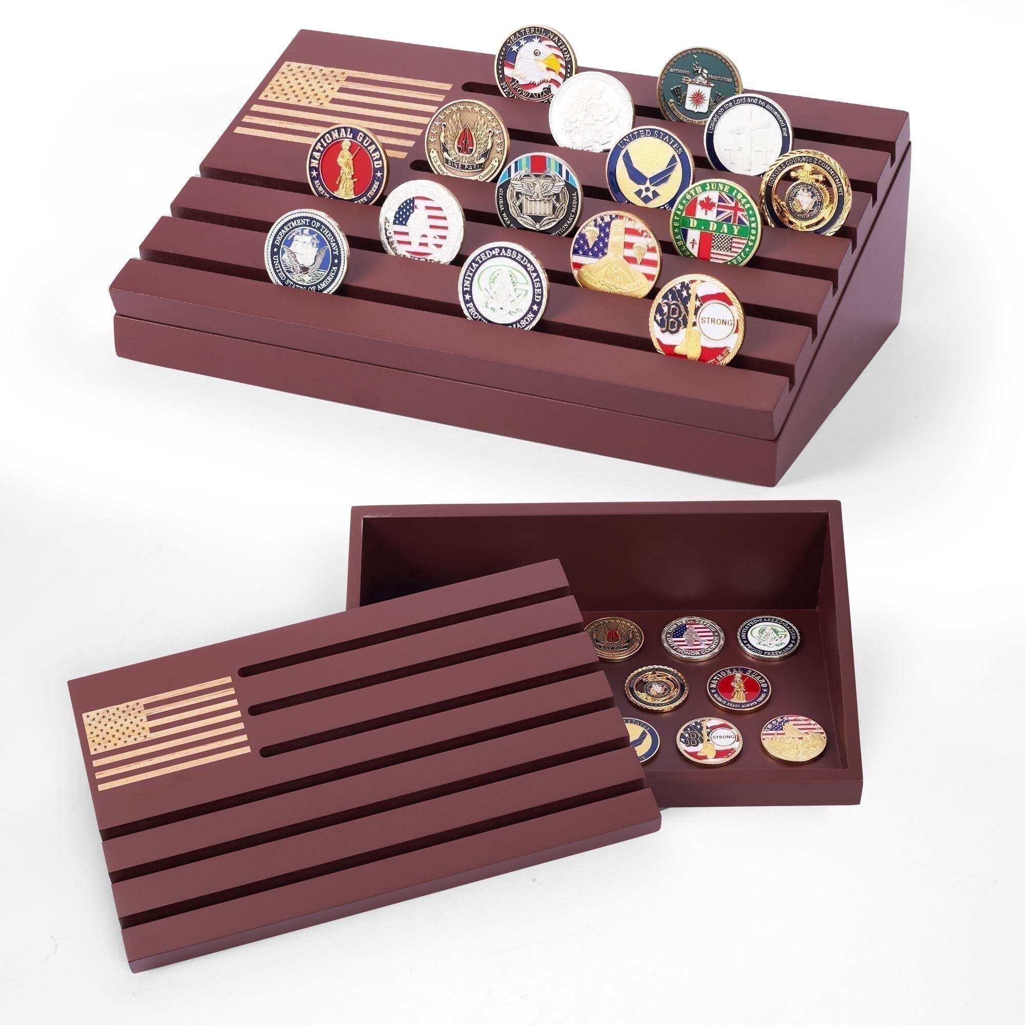 Challenge Coin Display-Challenge Coin Holder with Storage- Mahogany by ...