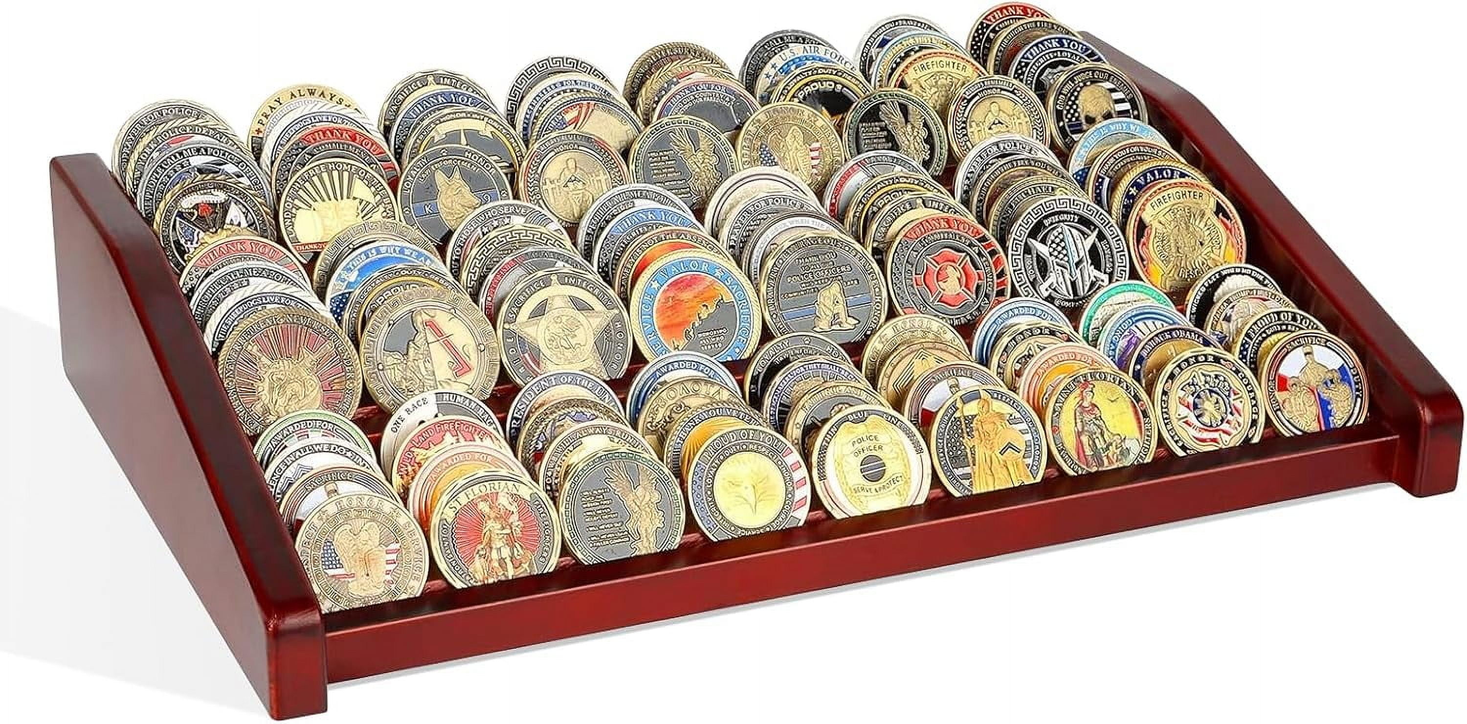 Challenge Coin Display Holder, 12 Rows Wooden Military Coin Stand for ...