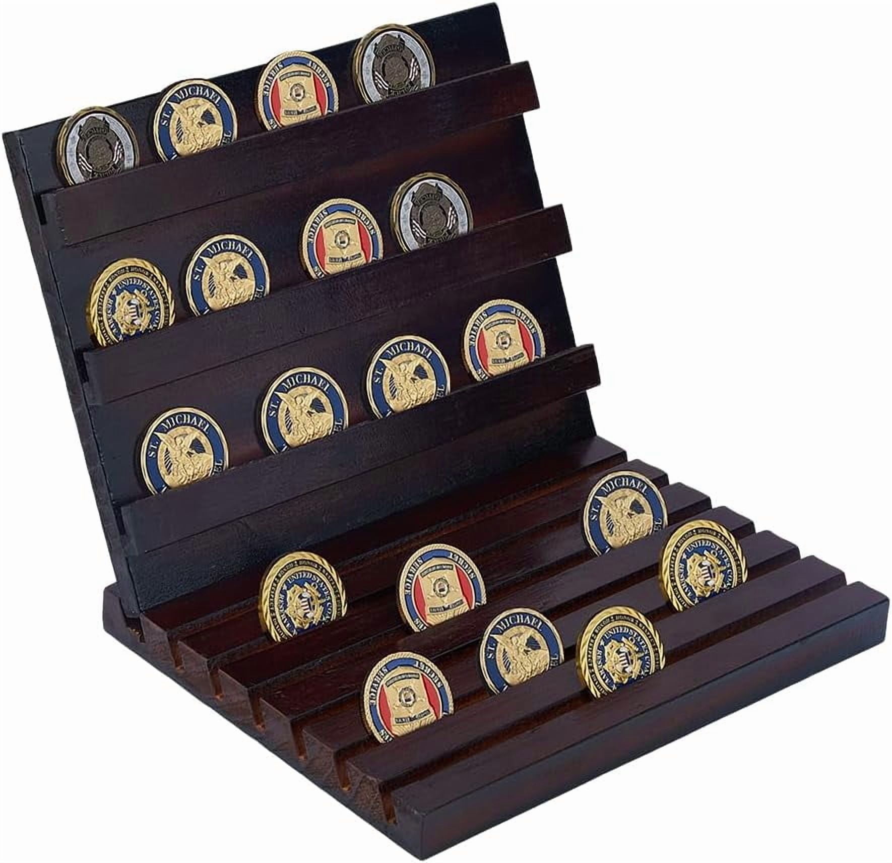 Challenge Coin Display Stand 9 Row Wood Coin Holder 9.45x7.48x7.87 Inch ...