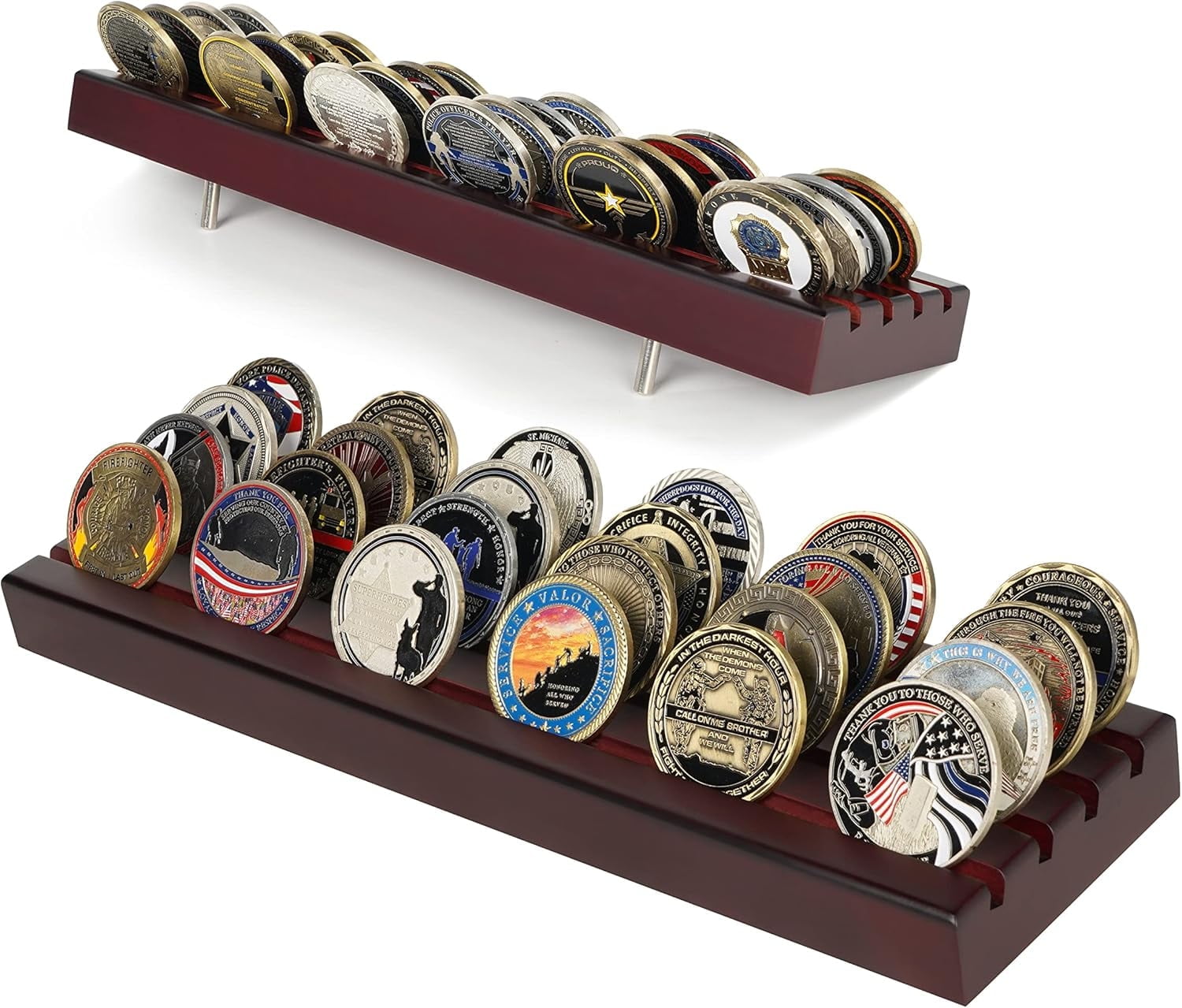 Challenge Coin Display Stand, Solid Wood 4 Rows Military Coin Holder ...