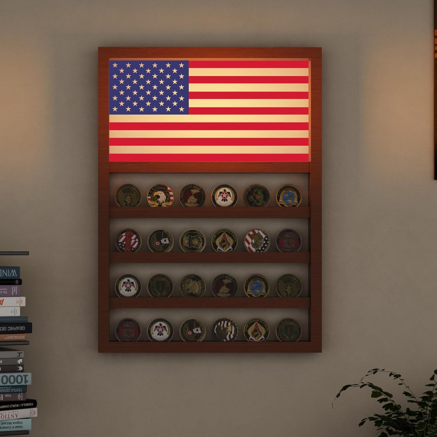 Challenge Coin Display Wall Mount, Light-Up Holder with Warm Color Wood ...