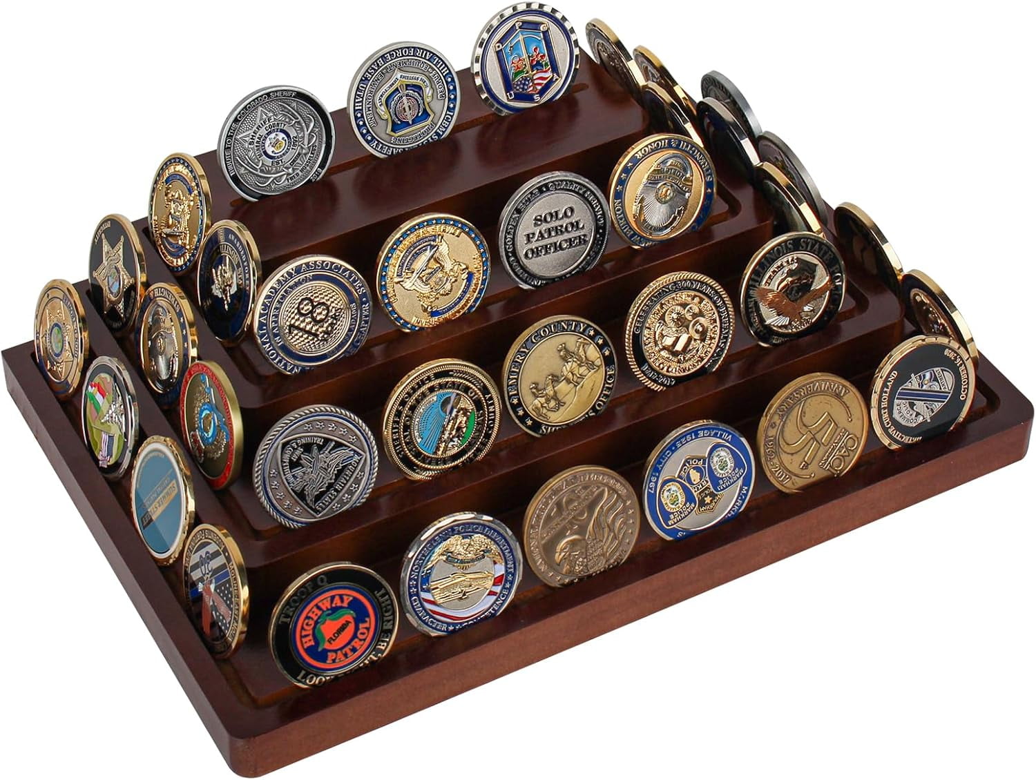 Challenge Coin Holder Display, Military Coin Rack Display 4-Tier，Wooden ...