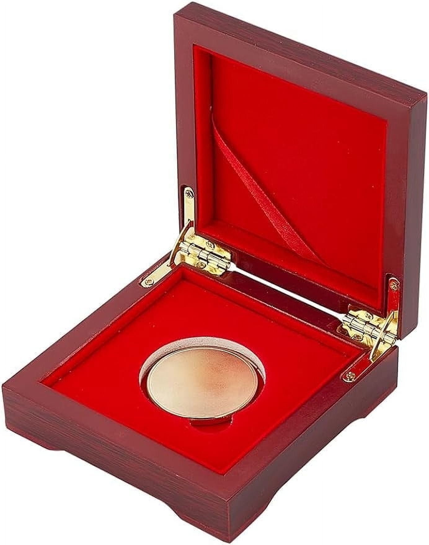 Challenge Coin Wood Presentation Box Dark Red Square with Velvet Inside ...