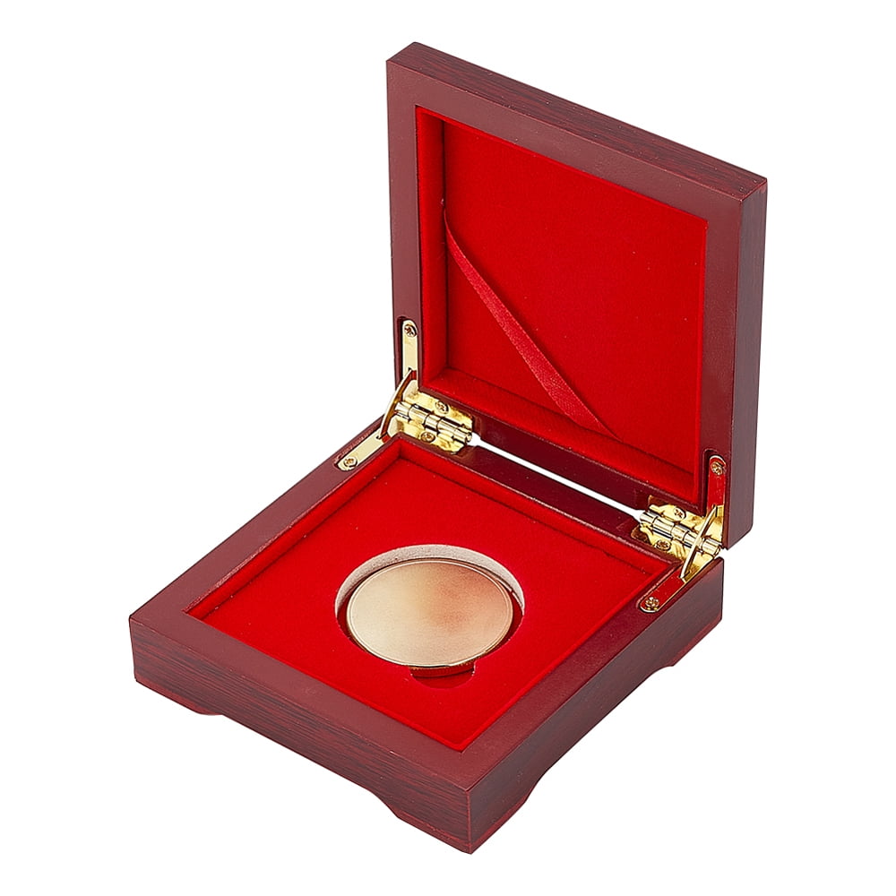 Challenge Coin Wood Presentation Box Dark Red Square with Velvet Inside ...