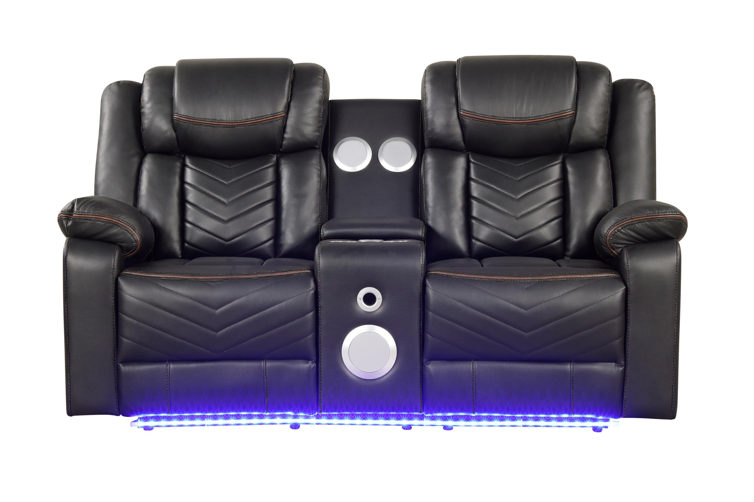 Challenger Modern LED Recliner Loveseat with console bluetooth speaker ...