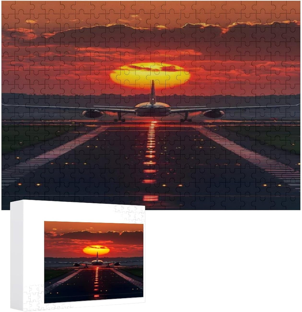 Challenging Jigsaw Puzzle for Adults Airplane Runway Sunset Photo ...