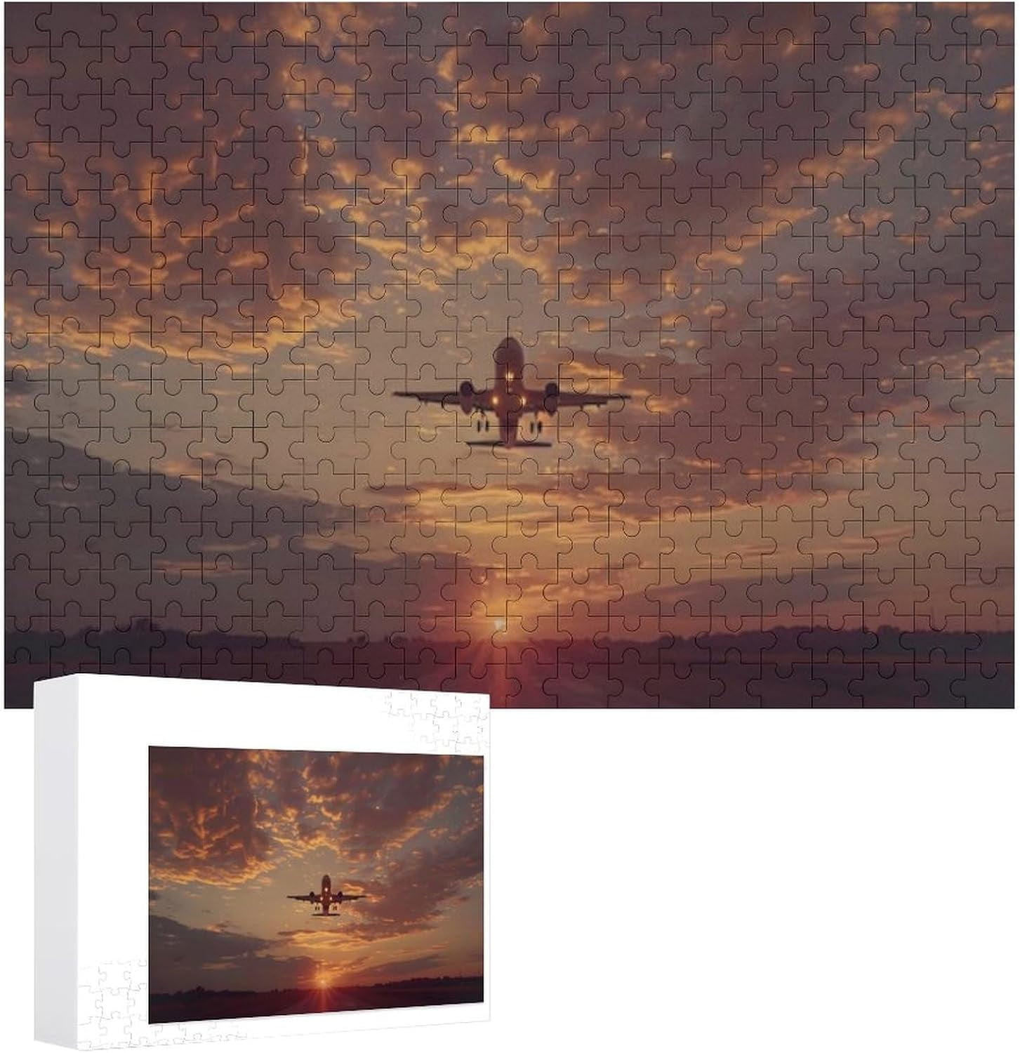 Challenging Jigsaw Puzzle for Adults Plane Goes On Takeoff at Sunset Landing Plane at Sunset ...