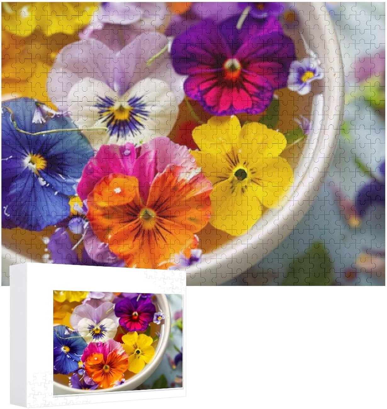 Challenging Puzzle 300Pcs A Bucket of Flowers with Purple Yellow Purple ...