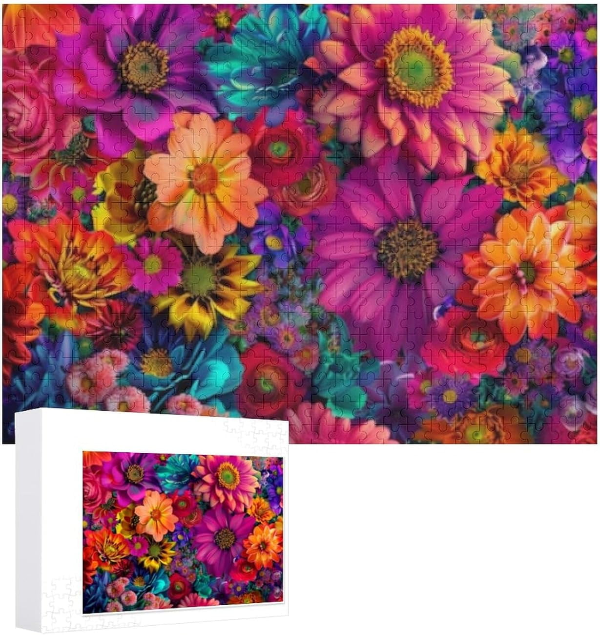 Challenging Puzzle 300Pcs A Burst of Colorful Flowers Creating A ...
