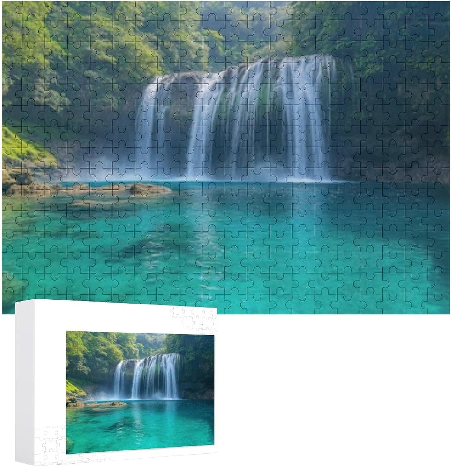 Challenging Puzzle 500Pcs Serene Waterfall Cascading Into A Clear Blue ...